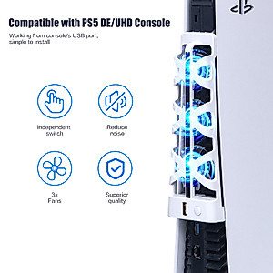Upgraded PS5 Cooling Fan with LED Light and USB Port - Quiet Fan for PS5 Accessories - Suitable for Sony PS5 Digital/Disc Edition - White (NOT for PS5 Slim)
