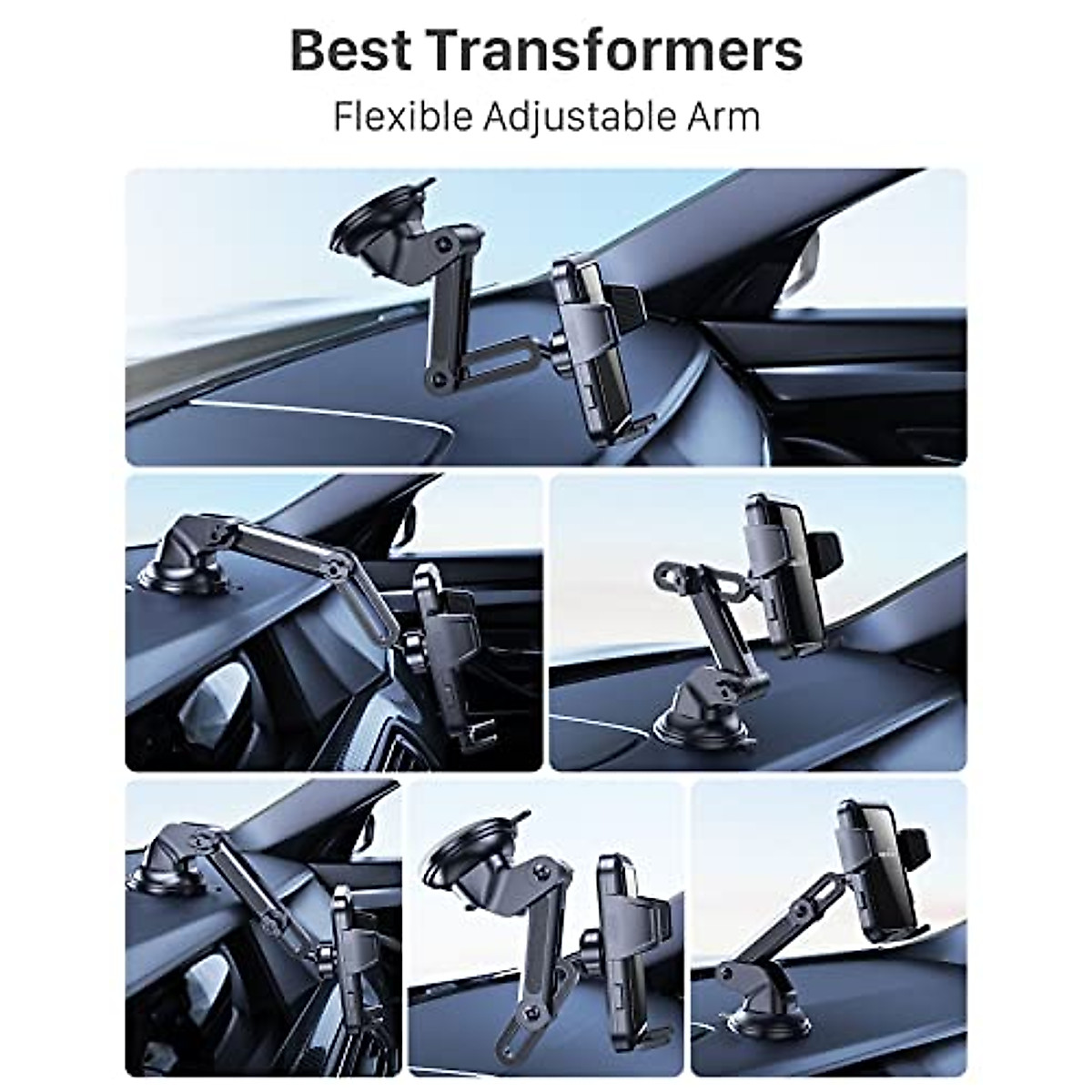 Phone Mount for Car (3 in 1) Dashboard Windshield Air Vent [Multi-Angle Adjustment Arm] Dash Phone Holder Mount, Car Cell Phone Holder, Hands Free iPhone Stand for Car Fit for All Mobile Phones.