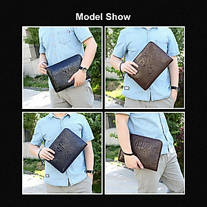 DAISHA Large Capacity Clutch Bag Purse,Business Wristlet Wallets for Men,Imitation crocodile leather texture Handbag Wallet.