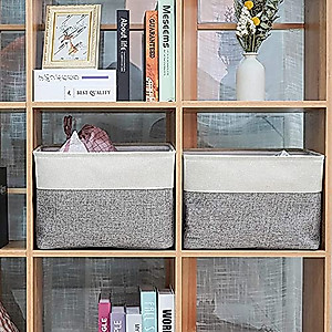 ZOOFOX 4 Pack Fabric Storage Bins, Foldable Rectangular Fabric Storage Bins with Leather Handles, Closet Baskets for Organizing Shelves, Nursery, Home, Office, 15" x 11" x 9.5"