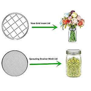 6 Pieces Mason Jar Wide Mouth Mesh Strainer Sprouting Lids Stainless Steel Flower Jar Insert Lids for Canning Jars Seed Sprouting Salad Sprouts & Flower Organizer Insert Lid Kit