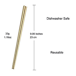 Dtdepth Stainless Steel Chopsticks - 5 Pairs Gold Reusable Dishwasher Safe Chopsticks, 304 Stainless Steel, Easy to Use (No Color Fading)
