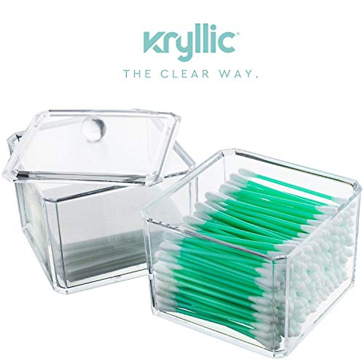 JAROFUREL Kryllic Q tips Organizer - Qtip Holder - Qtip Holder Bathroom - Cotton Swab Holder - 2 Slot Acrylic Bathroom Organizer with Lid - Cotton Ball Holder, Clear, 4x4x5.5 Inch (Pack of 1)