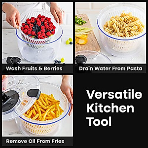 Joined Salad Spinner with Storage Lid, Drain, Bowl, and Colander - Quick and Easy Multi-Use Lettuce Spinner, Vegetable Dryer, Fruit Washer, Pasta and Fries Spinner - 3.7 Qt