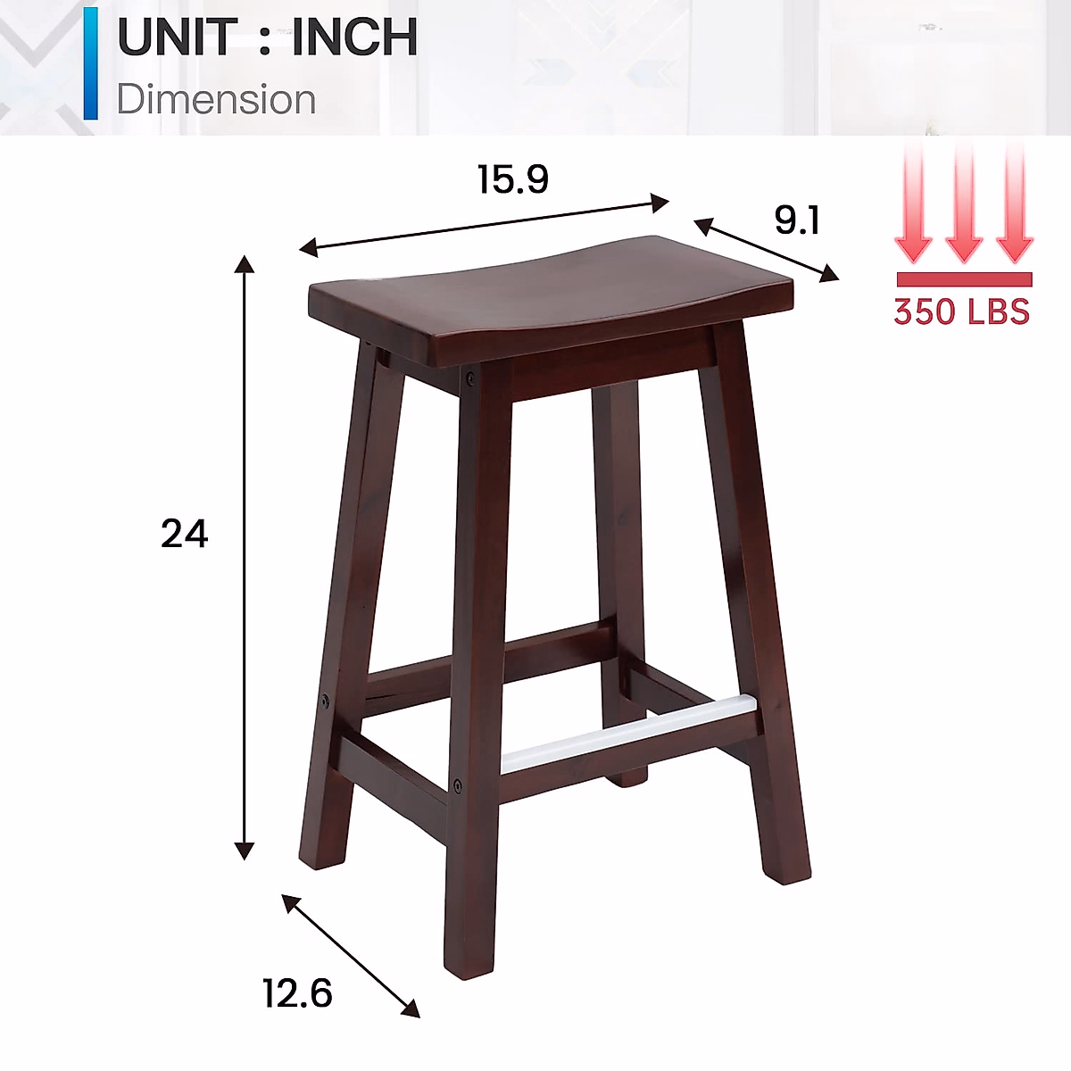 PayLessHere Bar Stools Set of 2 for Kitchen Counter Solid Wooden Saddle Stools 24-Inch Height Home Furniture Barstool, Brown