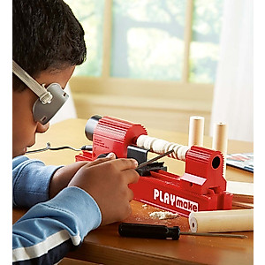 PLAYmake Kids’ 4-in-1 Woodshop Carpentry Cool Tool with Jigsaw, Lathe, Drill Press, Sander, Power Supply, Safety Goggles, Extra Supplies, and Deluxe Project Book