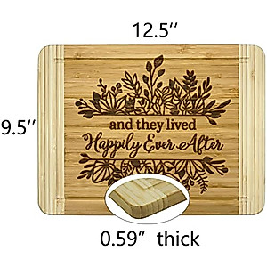Wedding Engagement Gifts for Women -Engraved Cutting Board Gift,For Wife Bride Birthday Valentine Anniversary Presents -And They Lived Happily Ever After