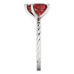 Clara Pucci 2ct Heart Cut Solitaire Rope Twisted Knot Natural Red Garnet Engagement Bridal Promise Anniversary Ring 18K White Gold 4.75
