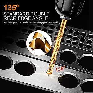 Luckyway 14-Piece Titanium Twist Drill Bit Set, 1/16"-1/4" HSS 4341 for Wood Plastic Aluminum Alloy Drilling