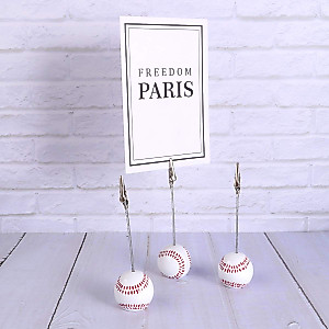 NUOBESTY Baseball Place Card Holders, Mini Baseball Base Table Number Holders Metal Note Clamps Photo Stands Message Clips for Sports Wedding Party Supplies 5pcs