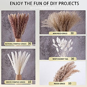 Bnecnet 110Pcs Dried Pampas Grass Decor - 17.5” Natural Pampas Grass Bouquet, Bunny Tails Dried Flowers & Reed Grass Bouquet for Wedding Boho Flowers Home Table Decor, Rustic Farmhouse Party