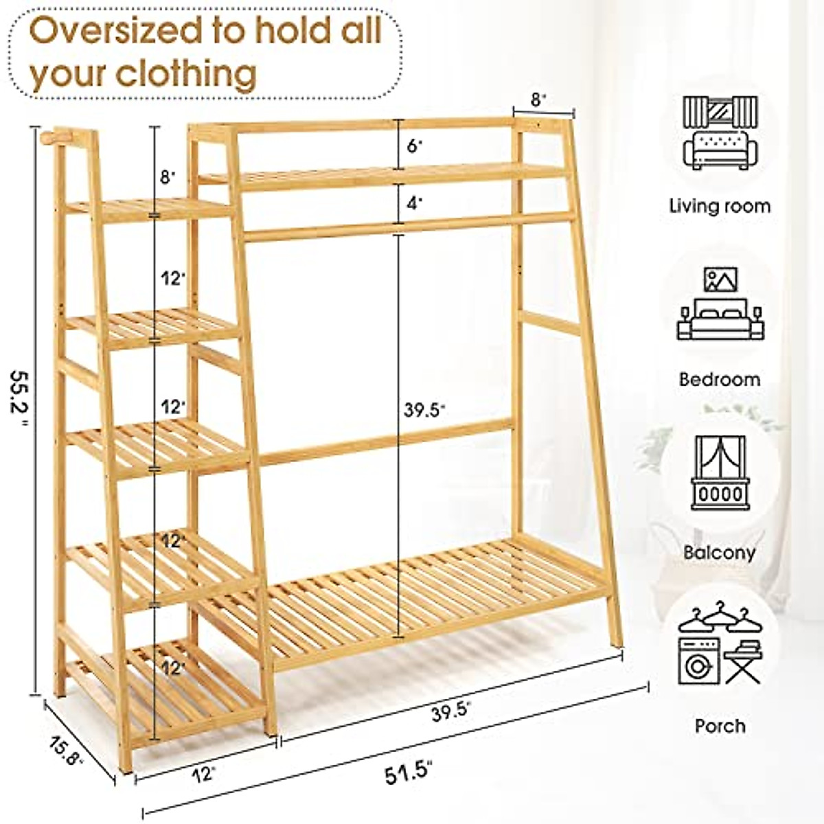 FZFHSJ Clothing Garment Rack Extral Large Clothes Organizer with 7-Tier Storage Shelves Hanging Hook