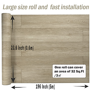 Oxdigi Peel and Stick Vinyl Flooring Roll 24"x 196"/ 32 Sq.Ft, Self Adhesive Vinyl Floor Tiles Wood Flooring, Temporary Floor Stickers Waterproof for Living Room Bedroom Kitchen RV, Brown Wood Planks