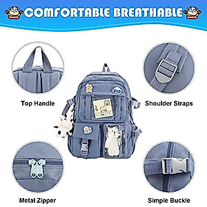 Kawaii Backpack, Cute Aesthetic Backpacks for Teen Girls, Large Capacity Kawaii Laptop Backpack with Cute Pin Pendant Accessories Travel Bag