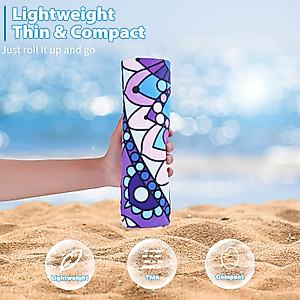 Microfiber Sand Free Beach Towel Thin Quick Dry Super Absorbent Large Lightweight Towels for Travel Sports Pool Swimming Bath Yoga Girls Women Adults Boho Palm Tree Blue Mandala