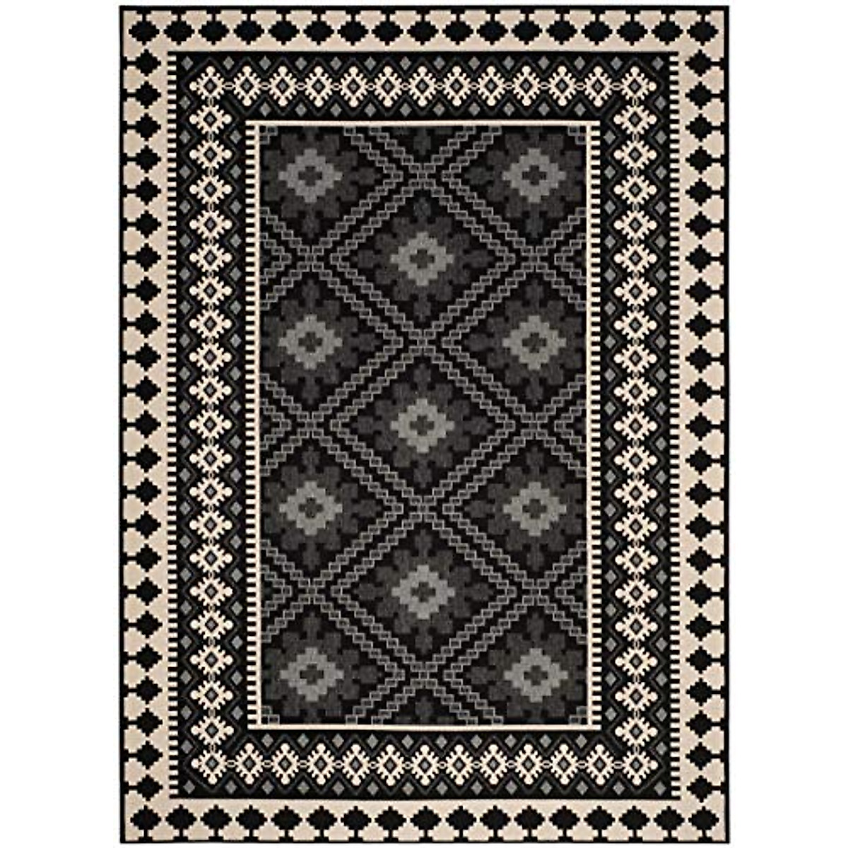 SAFAVIEH Veranda Collection 4' x 5'7" Black / Cream VER099 Boho Indoor/ Outdoor Non-Shedding Easy--Cleaning Patio Backyard Porch Deck Mudroom Accent--Rug