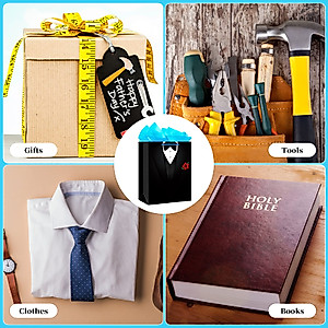 FLYAB Fathers Day Gift Bag with Handle 11.5" Large Fathers Day Gift Bag with Tissue Paper Groomsmen Tuxedo Wedding Gift Bags for Men Birthday Wedding Bridal Showert Bags Party Favor