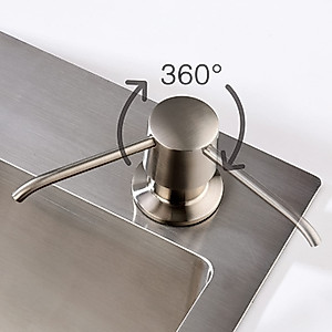 PBF Built in Soap Dispenser for Kitchen Sink, Lotion Dispenser with Above The Sink Refillable Bottle, Brass Pump Head, for countertop, Brushed Nickel