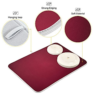 xigua Burgundy Red Solid Color Dish Drying Mat for Kitchen Counter, Absorbent Microfiber Dishes Drainer Mats, Tableware Protector Dish Drying Pad 18x24in