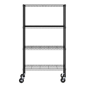 Furinno Wayar 4-Tier Metal Storage Shelf Rack Cart with Casters, 36 x 14 x 58, Black