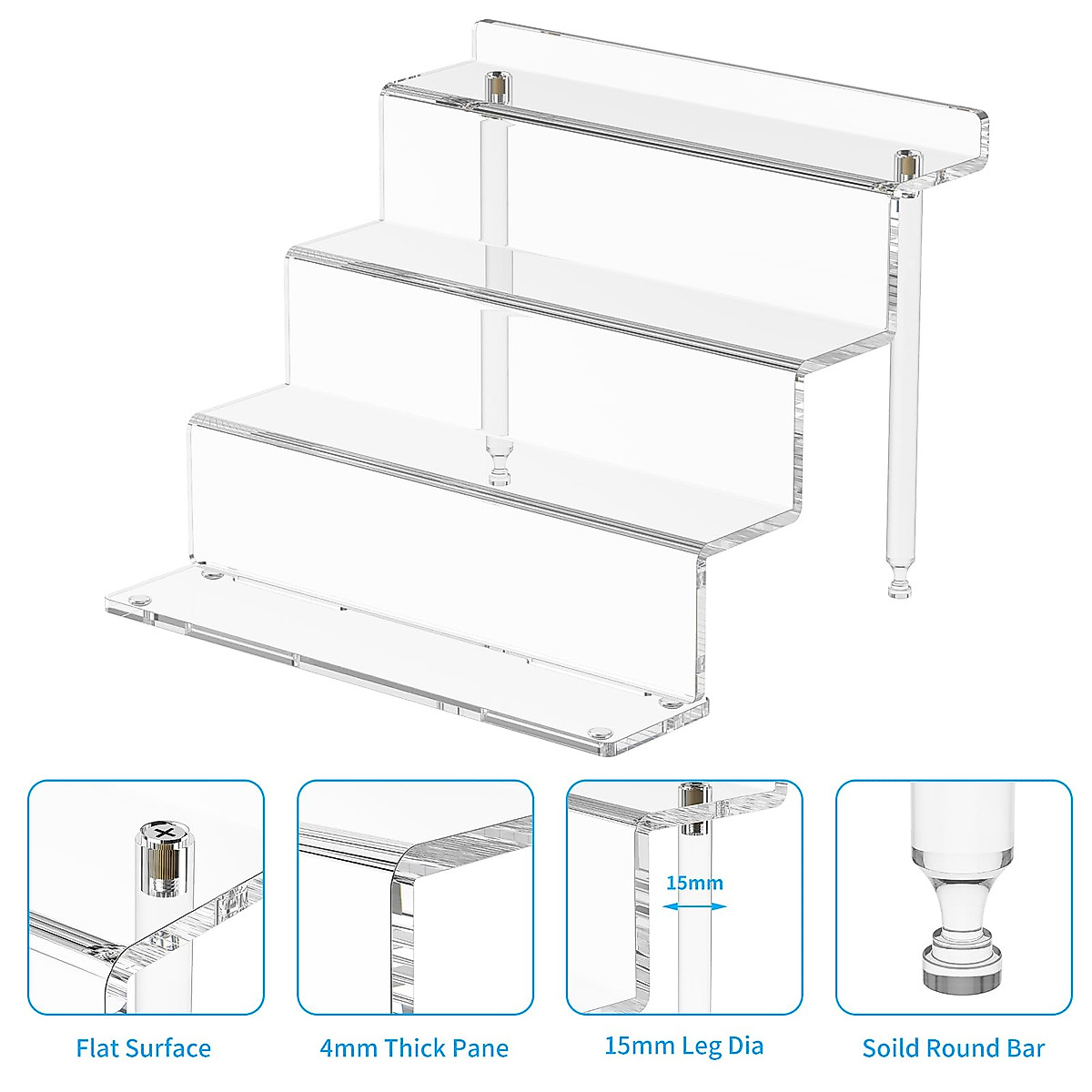 NIUBEE Acrylic Riser Display Shelf, 2 Pack Clear Display Stand for Amiibo Funko POP Figures,4 Tier Cupcakes Stand Perfume Organizer and Storage (12 Inch Large)