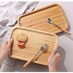 2-Pack 12 X 8 Inches Bamboo Trays ,Serving Tray Bamboo Breakfast Dinner Food Trays Coffee Tea Serving Tray Fruit platters for Home Hotel Restaurant