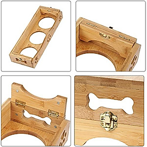 JAZUIHA Elevated Cat Bowls, Raised Cat Food Bowl Set Stainless Pet Dishes Feeder with Wooden Stand, Food and Water Bowl for Cat and Small Dog (Wood Color)