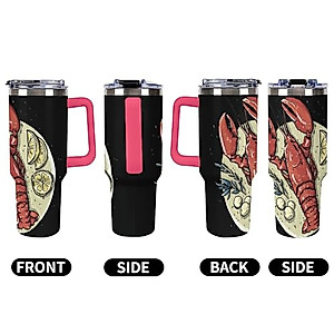 Red Lobster 40oz Water Bottle Double Wall Insulated Tumbler with Handle Leakproof Travel Mug Light Rose Red-style