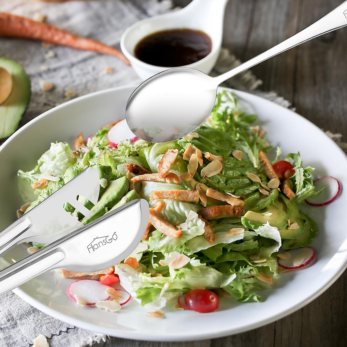 HANSGO Serving Utensils Stainless Steel, 6PCS Large Serving Utensils Including 2 Serving Spoons, 2 Slotted Spoons, 2 Serving Tongs for Wedding Party Family Dinners