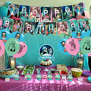 82 Pcs Karol G Theme Birthday Party Decorations,Party Supply Set for Kids with 1 Happy Birthday Banner Garland , 13 Cupcake Toppers,50 Stickers ,18 Balloons for Party Decorations