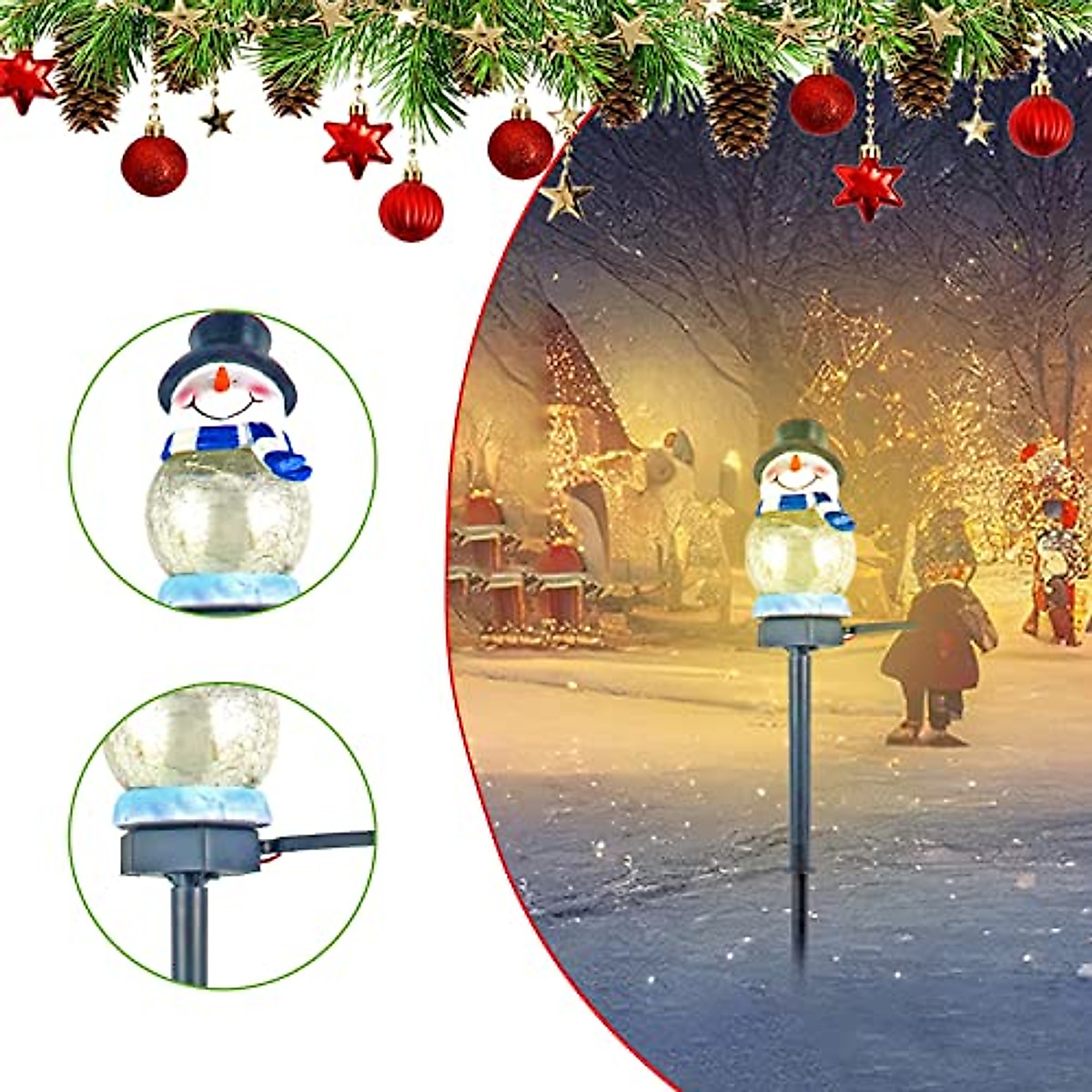 VANLOFE Solar Outdoor Lights with Stake, Solar Garden Santa Claus Snowman Cracked Glass Globe Lights, Waterproof Solar Powered Stake Light for Yard Garden Pathway Christmas Decorations
