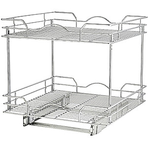 OCG 2 Tier Slide Out Cabinet Organizer 11" W x 21" D, Heavy Duty Pull Out Cabinet Shelves, Sliding Drawer for Cabinet , Chrome Plated