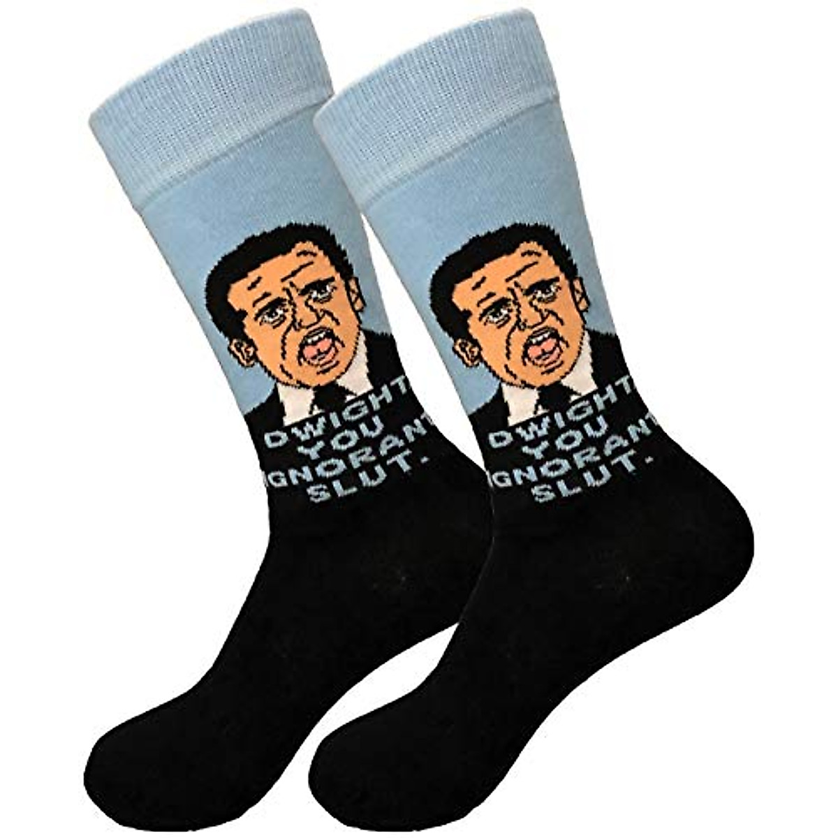 Balanced Co. Dwight You Ignorant S. Dress Socks Michael Scott Socks Funny Socks Crazy Socks Casual Socks (Black/Light Blue)
