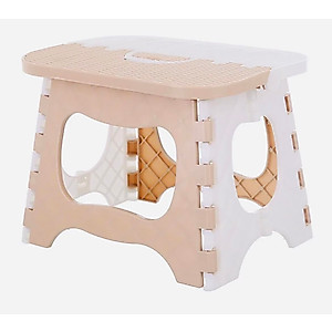 Generic Collapsible Plastic Step Stool, 8W x 6.5D x 7H inches, Mini Size (BEIGE/WHITE)