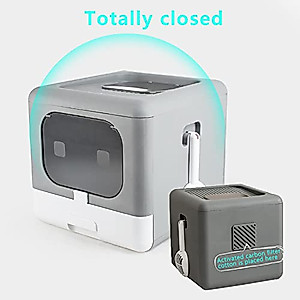 Large Foldable Cat Litter Box, Top Entry Cat Litter Box with Cat Litter Scoop and Filter Cotton, Closed Smell Proof Anti-Splashing,Drawer Structure Kitty Litter Box,