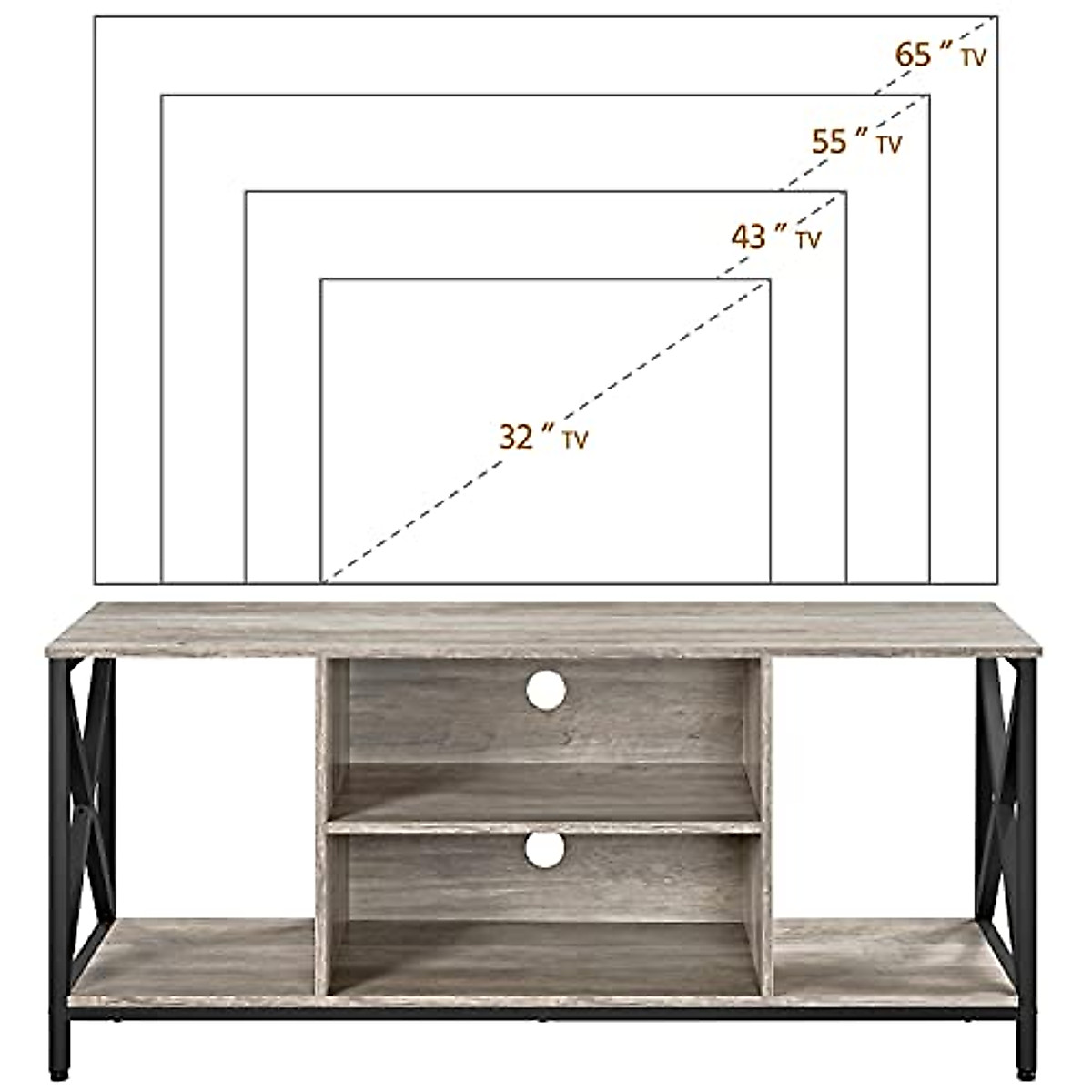 Yaheetech TV Stand for 65 inch TV Console Table with Storage Shelves Cabinet, 55" Wood Entertainment Center for Living Room, Industrial Modern Style TV Cabinet for Flat Screens, Gray