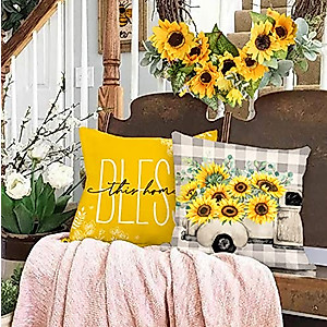 Spring Summer Pillow Covers 18x18 Set of 4 Sunflower Decorations for Farmhouse Pillows Home Sweet Home Bless This Home Decorative Throw Pillows Yellow Gray Throw Cushion Case for Home Decor TH169