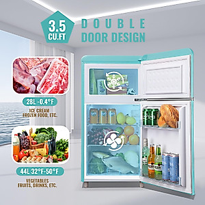 WANAI Compact Mini Refrigerator Small Refrigerator with Freezer, Retro Mini Fridge with Dual Door,7 Adjustable Thermostat, Adjustable Shelves For Dorm, Office Bedroom, Blue