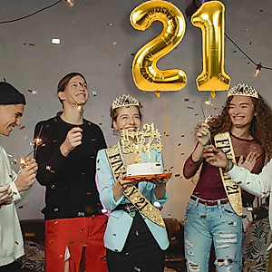 21st Birthday Decorations for Her Include 21st Birthday Tiara and Finally 21 Sash , 21st Birthday Cake Topper and 21 Birthday candles, Gold 21 Balloons, 21st Birthday Gifts for Her Set (Gold)
