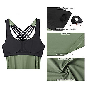 icyzone Yoga Tops Workouts Clothes Activewear Built in Bra Tank Tops for Women (M, Olive)