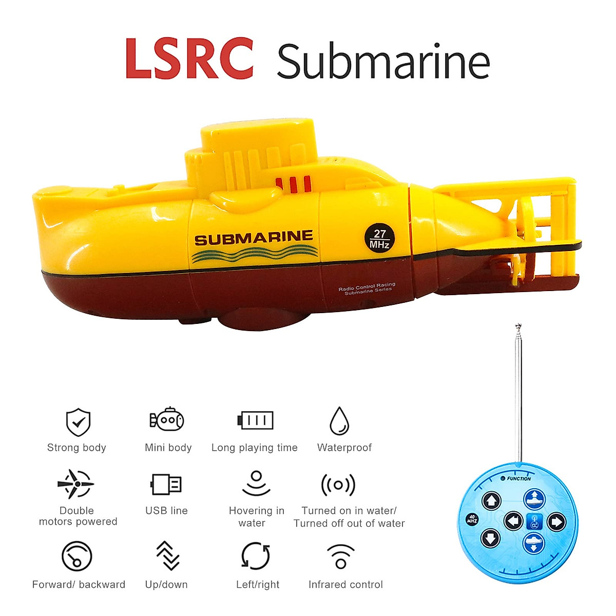 GoolRC Mini RC Submarine Remote Control Boat Waterproof Diving Toy Gift for Kids Boys and Girls (Yellow)