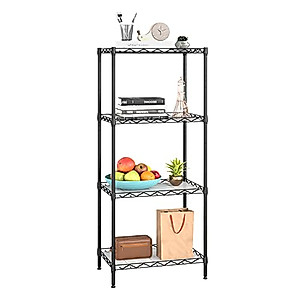 BestOffice 4-Shelf Adjustable Storage Shelving Unit Metal Rack Wire Shelf 600Lbs Capacity with 4 PP Sheets 18L x 12W x 44H for Laundry Bathroom Kitchen Garage,Black