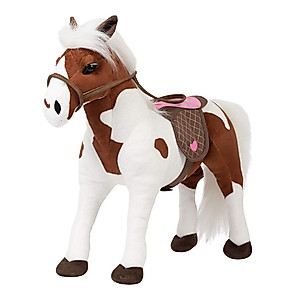 ADORA Amazon Exclusive Amazing World Collections, Toy Plush Horse with 1 Sound Effect, Saddle, Harness & Wooden Stable Play Set – 15 Piece Set for 18 inch Dolls