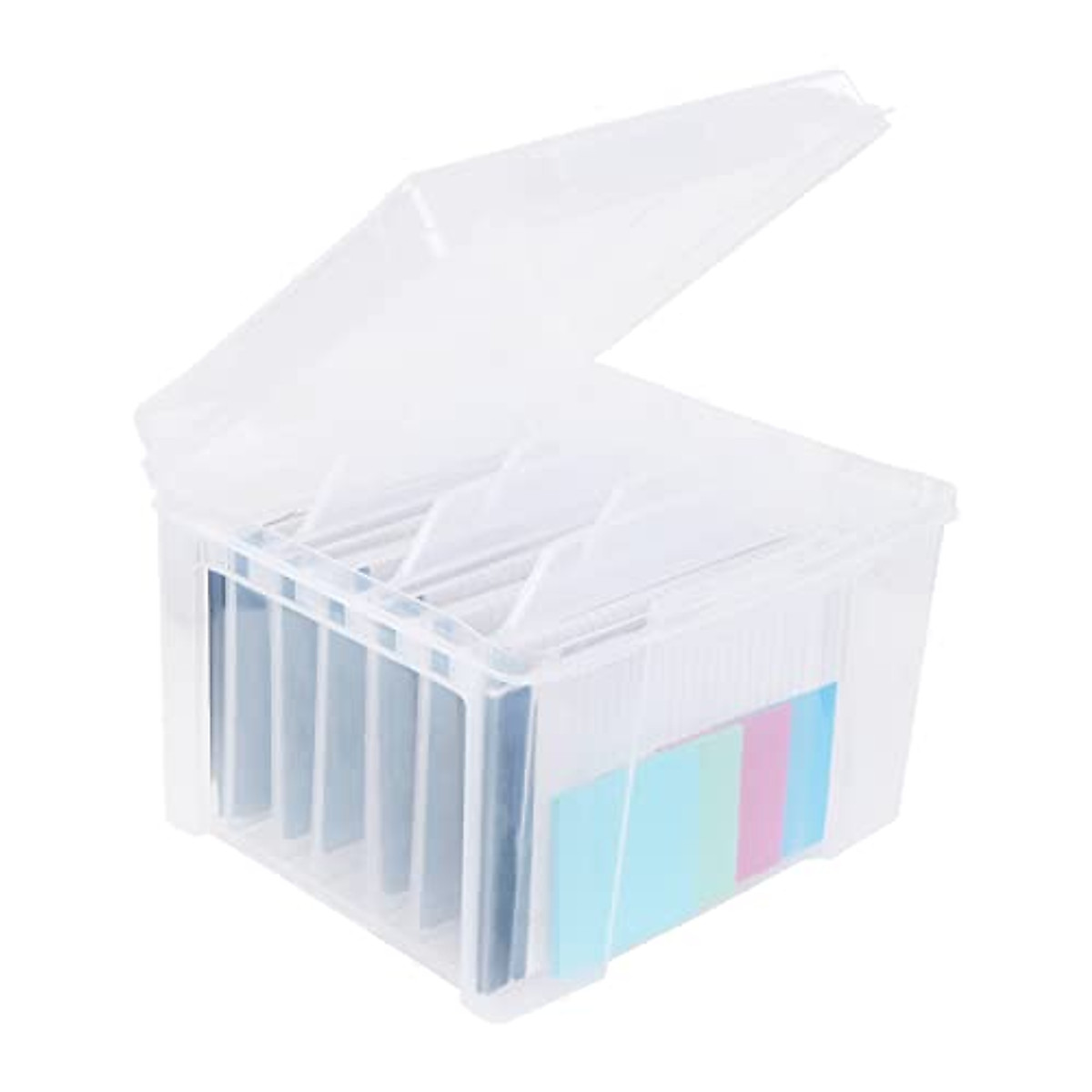 CraftyBook All Occasion Card Storage Box - Clear Plastic Organizer Assorted Card Box with 6 Adjustable Dividers