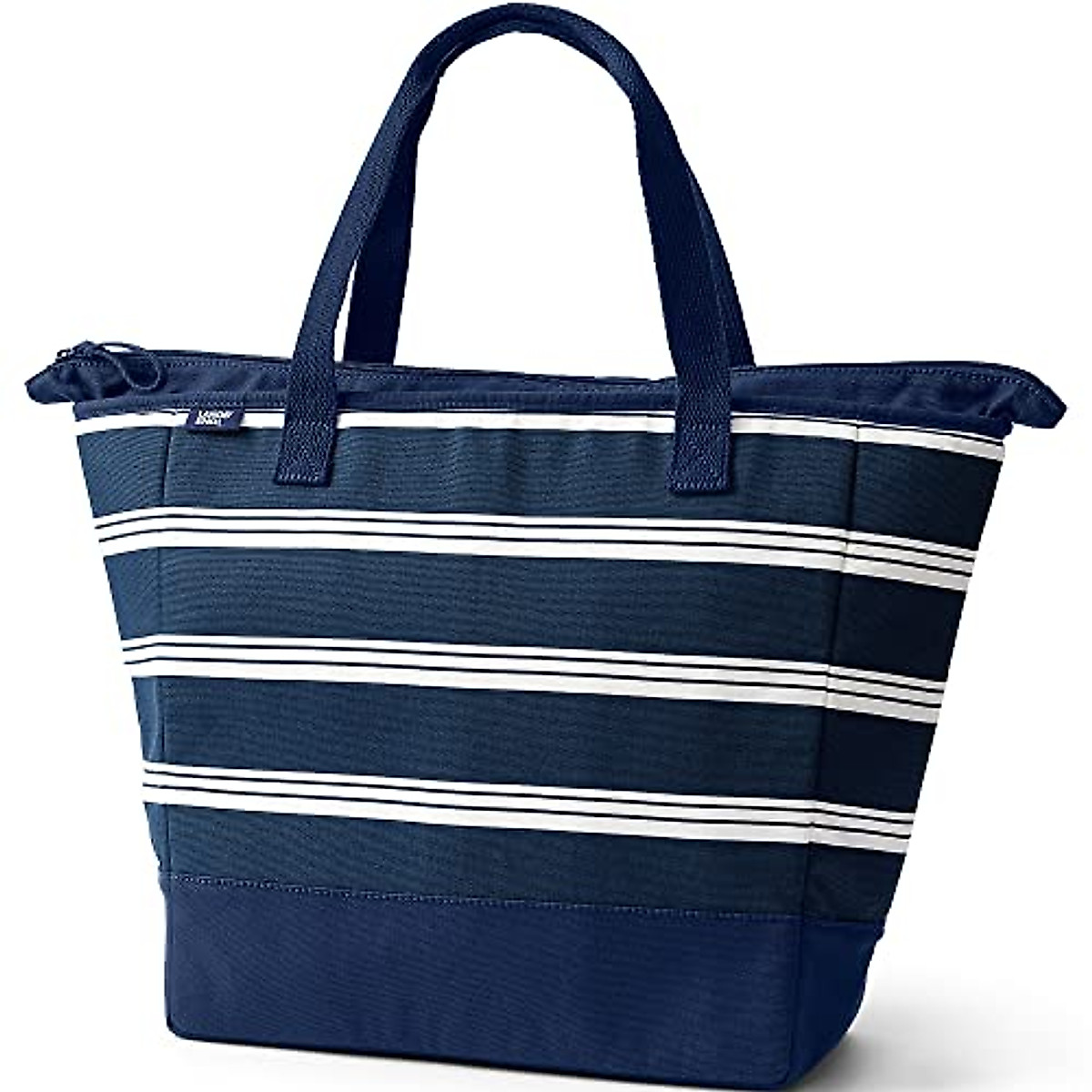 Lands' End Canvas Insulated Repreve Lining Zip Top Tote Deep Sea Navy Founders Stripe One Size