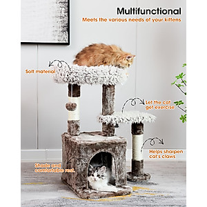 Cat Tree-Cat Tower Multi-Level Interactive 26.8 Inch Small Cat Tree Tower with Scratching Post for Climbing, Resting, and Claw Sharpening Sturdy Cat Furniture-White & Gray