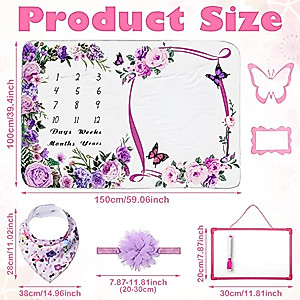 Monthly Baby Milestone Blanket for Baby Girls Boys Set Baby Age Blanket Baby Month Blanket Newborn Growth Chart Blanket with Bandana Frame Headband Whiteboard for Background (Graceful Style, 6 Pcs)