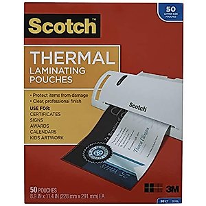 Scotch Thermal Laminating Pouches, 50 Pack Laminating Sheets, 3 Mil, 8.9 x 11.4 Inches, Education Supplies & Craft Supplies, For Use With Thermal Laminators, Letter Size Sheets, (TP3854-50-MP)