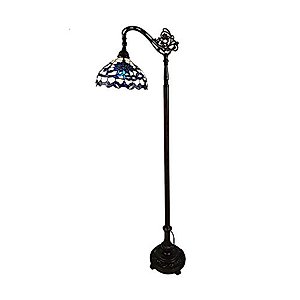 Warehouse of Tiffany TF473-FL12 Vinn 11-inch Blue/White Flower Design Glass/Bronze Tiffany-Style Reading Floor Lamp