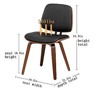 LUNLING Mid Century Modern Dining Chairs,Retro Black Faux Leather Chairs,Walnut Bentwood Upholstered Seat Wood Legs Side Chairs Adjustable Foots for Kitchen Dining Room Chairs, Set of 4